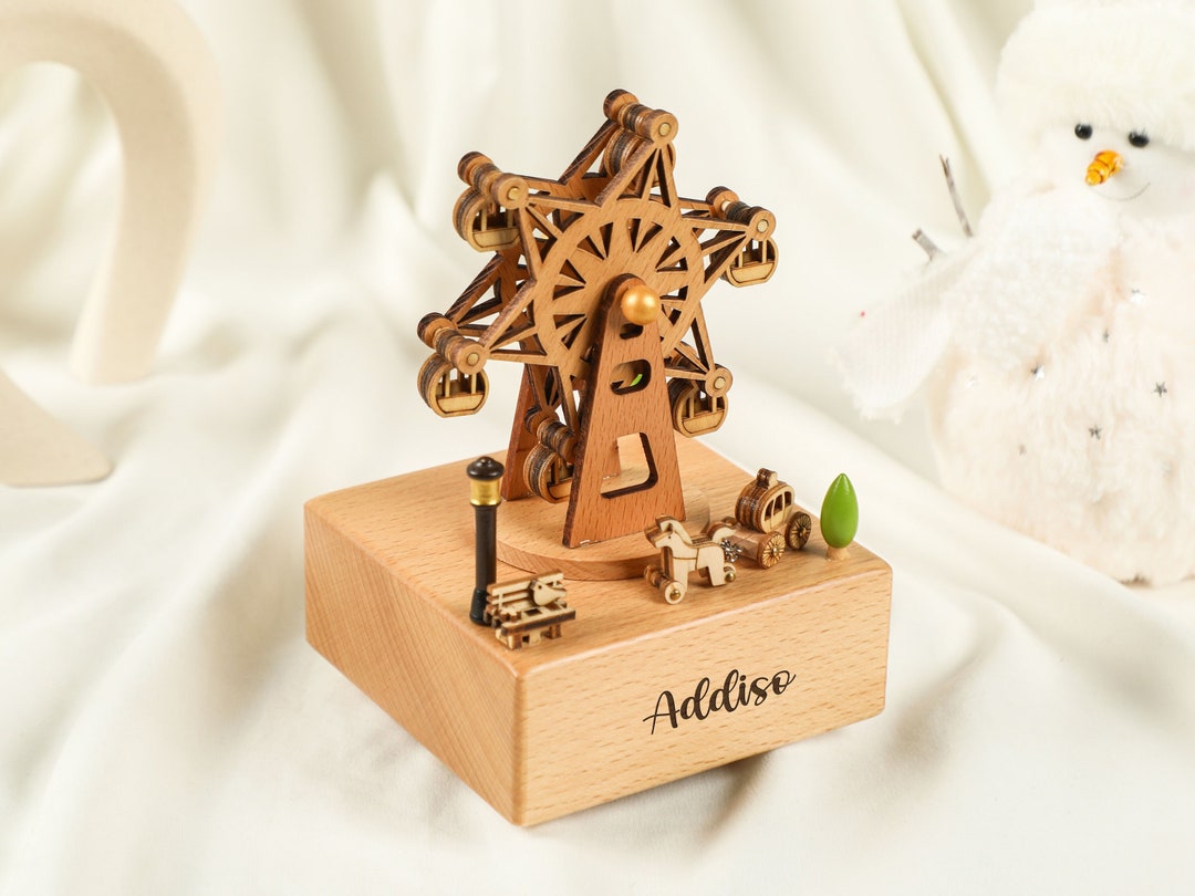 Engraved Name Musical Carousel, Wooden Music Box, Personalized Gifts ...