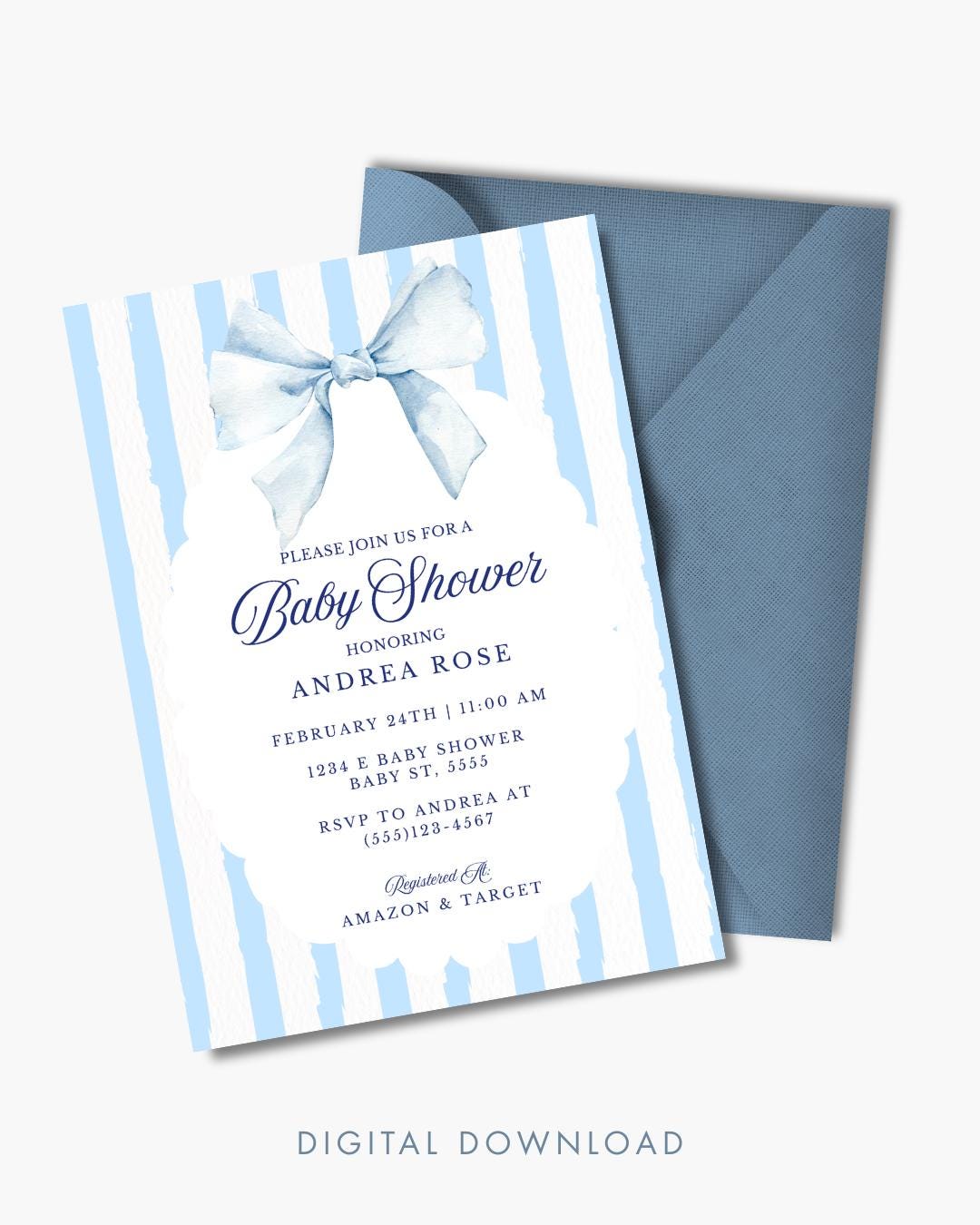 Simple Blue Baby Shower Invitation With Bow - Etsy