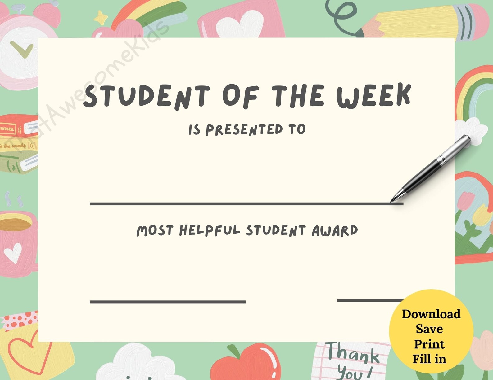 Student Certificate Printable, Student Weekly Certificate Printable, No ...