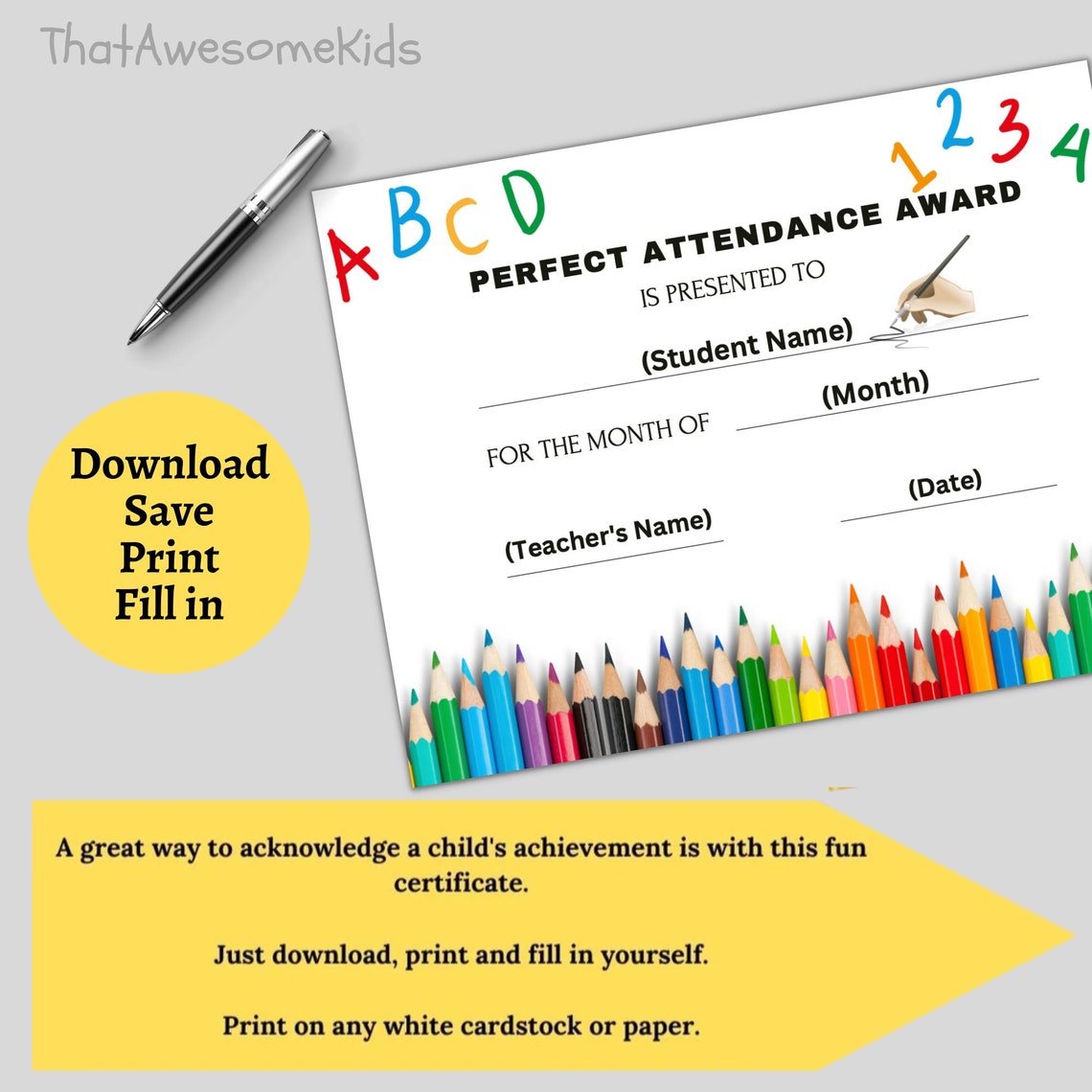 Student Perfect Attendance Printable, Monthly Student Perfect ...