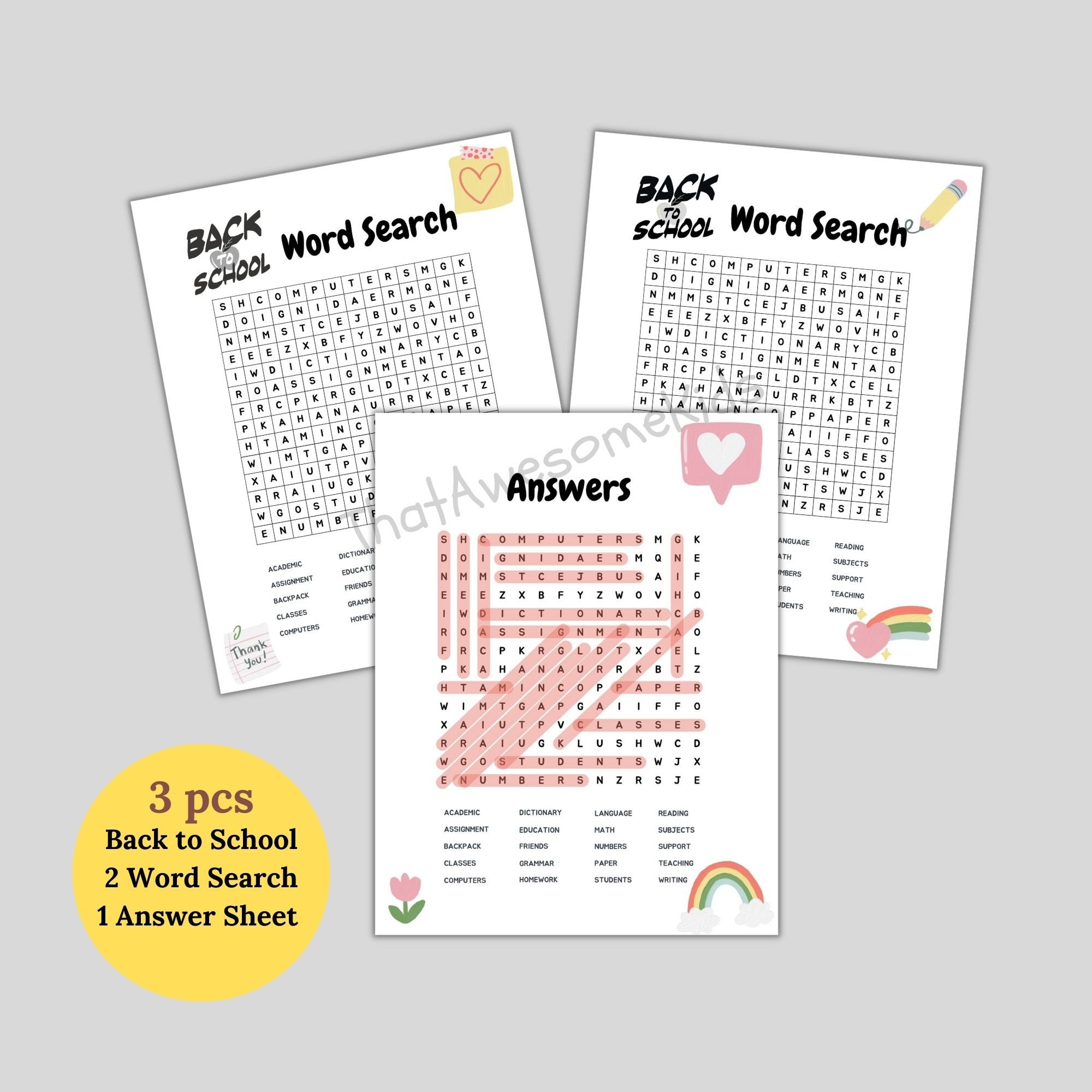 Back to School Word Search Printable, Kids School Activity Printable ...