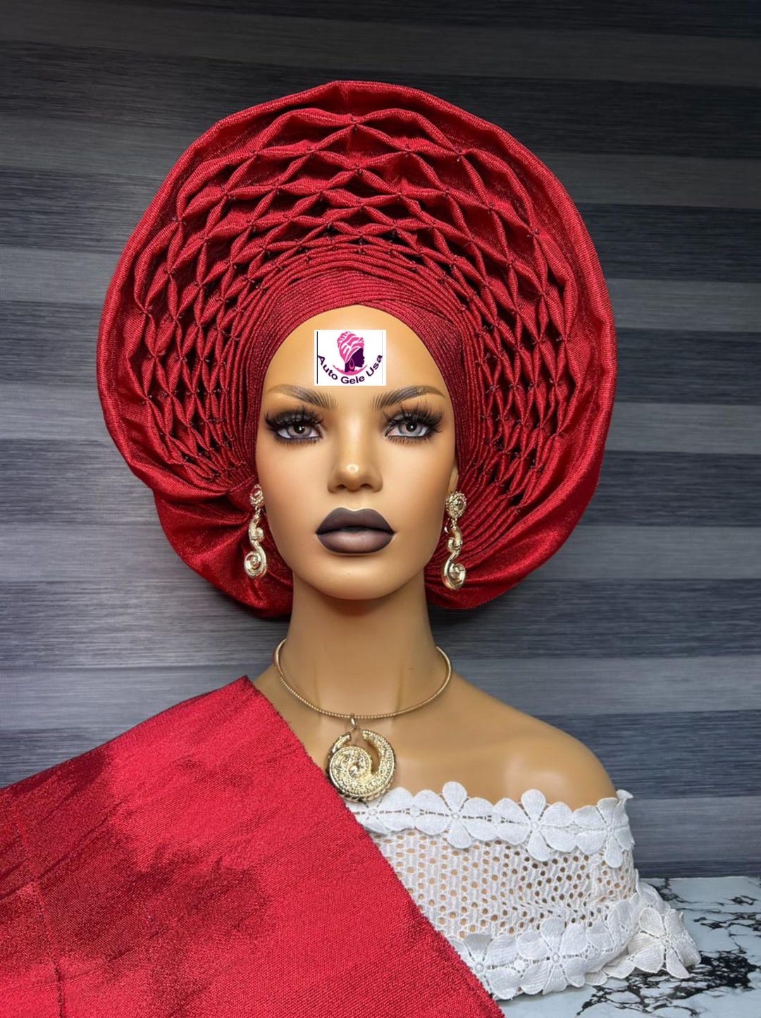 Red Color Aso Oke Gele Hat - Etsy