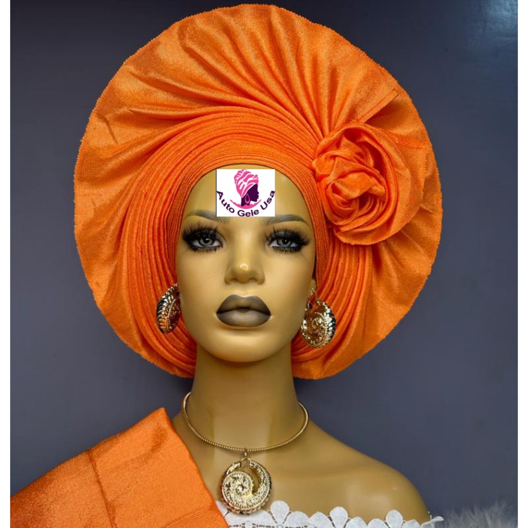 Orange Color Aso Oke Gele Hat - Etsy