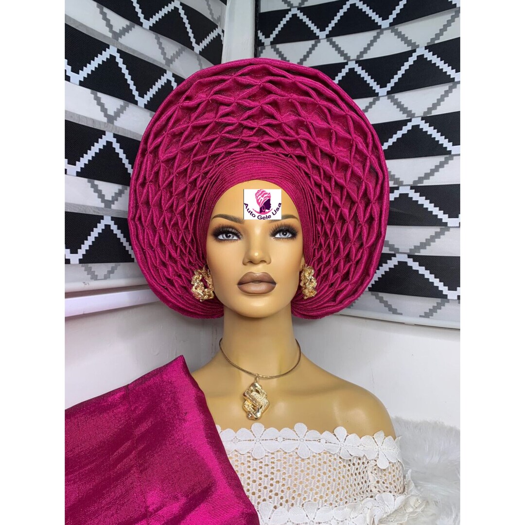 Fushia Pink Color Aso Oke Gele Hat - Etsy