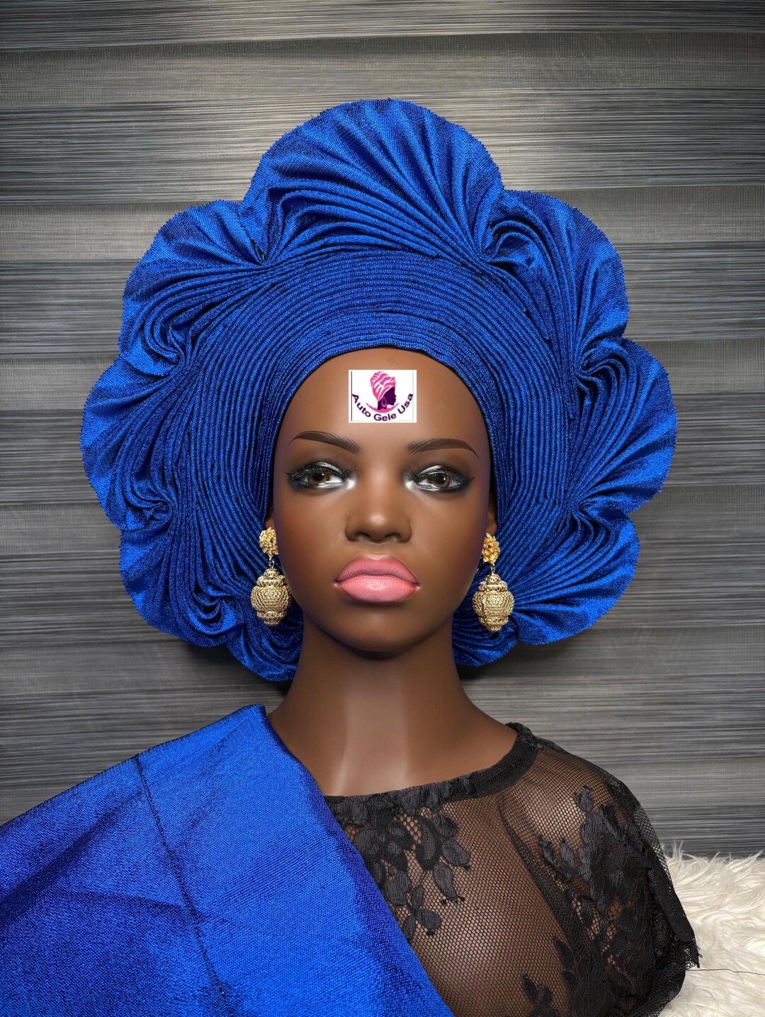 Royal Blue Color Luxury Auto Gele Headwrap Ready-made African Gele, Aso ...