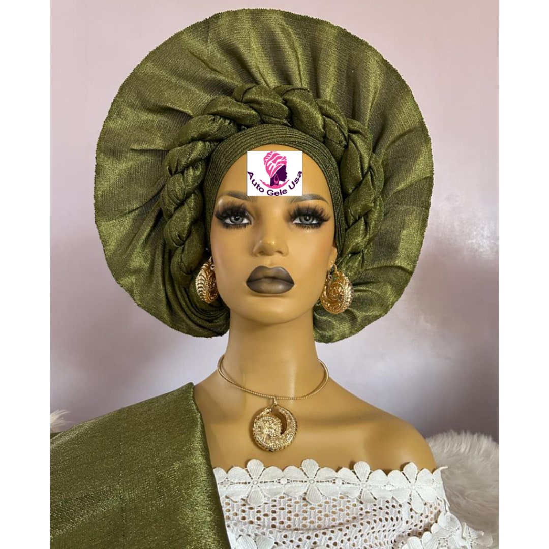 Army Green Color Aso Oke Gele Hat - Etsy