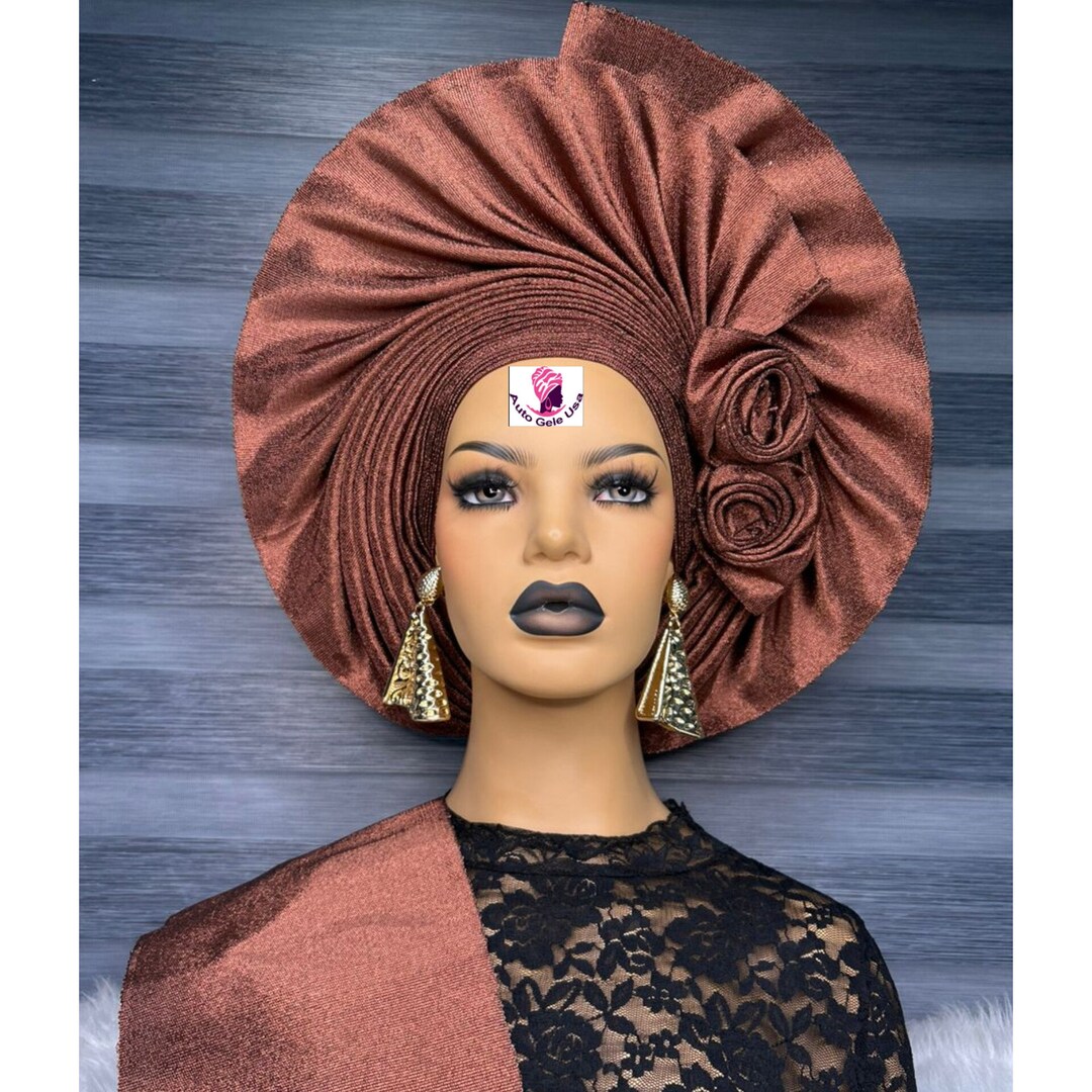 Brown Color Aso Oke Gele Hat - Etsy
