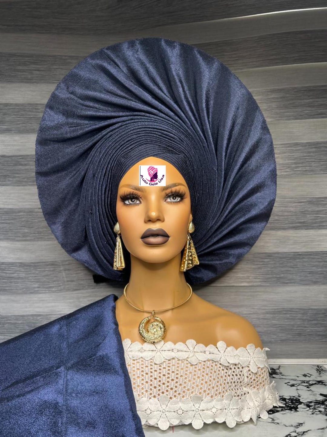 Navy Blue Color Aso Oke Gele Hat - Etsy