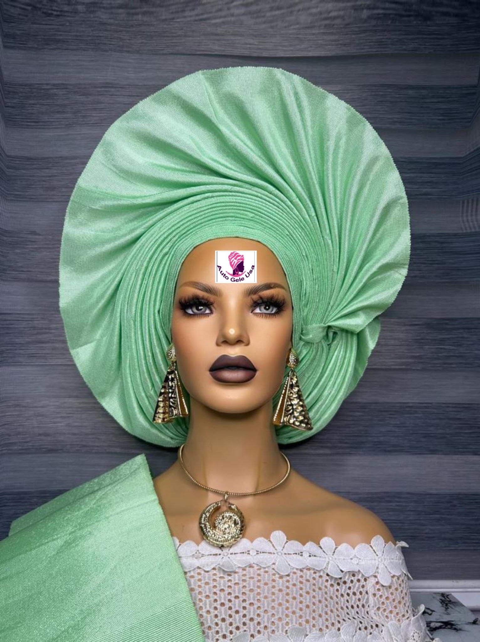 Mint Green Color Aso Oke Gele Hat - Etsy