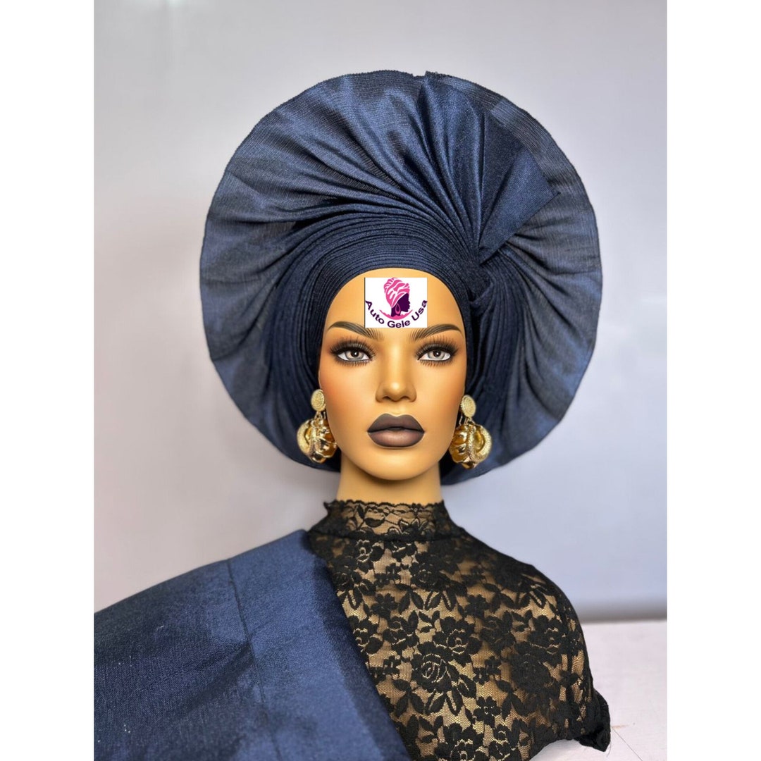 Navy Blue Color Aso Oke Gele Hat - Etsy