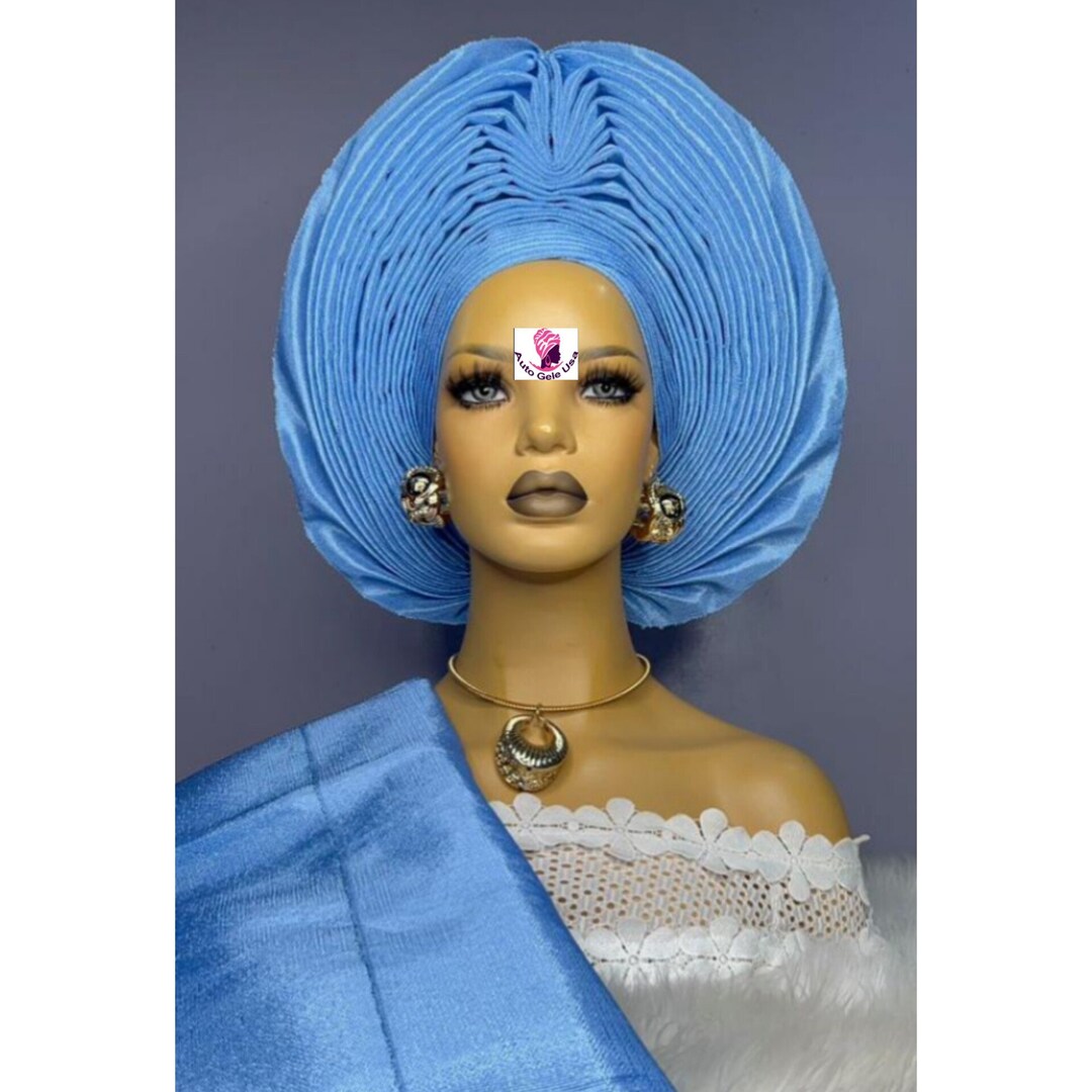 Sky Blue Color Aso Oke Gele Hat - Etsy