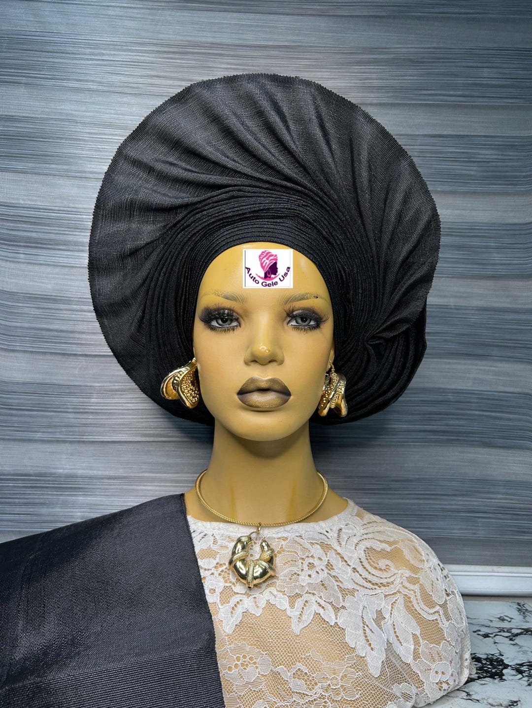 Black Color Aso Oke Gele Hat – Nigerian Traditional Headpiece for ...