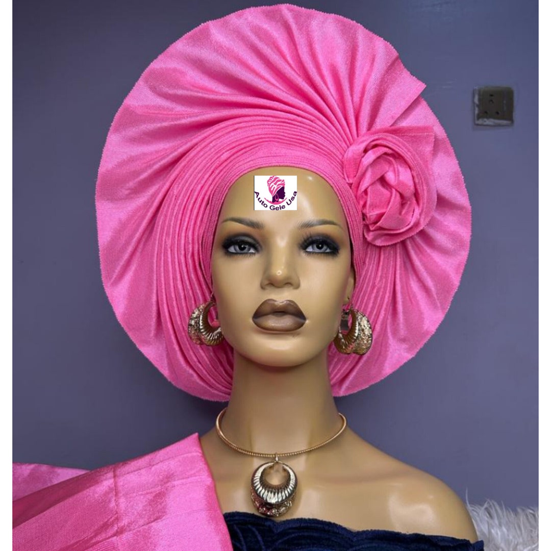 Pink Color Aso Oke Gele Hat - Etsy