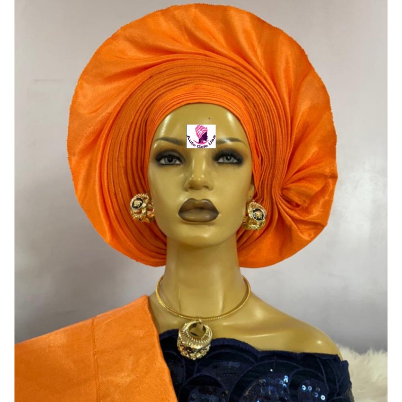 Orange Color Aso Oke Gele Hat - Etsy