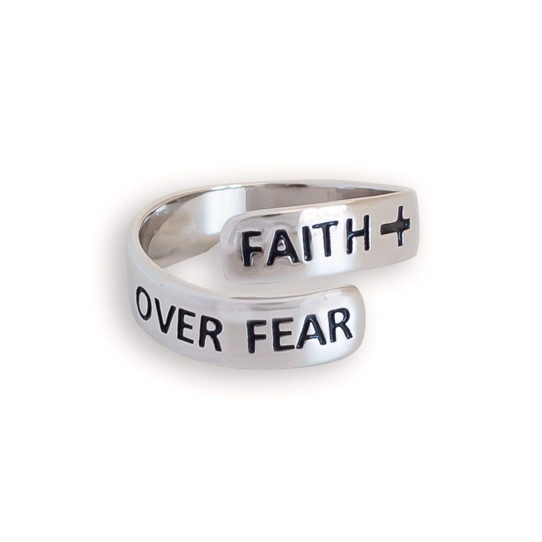 FAITH OVER FEAR Wide Sterling Silver Cross Ring - Etsy