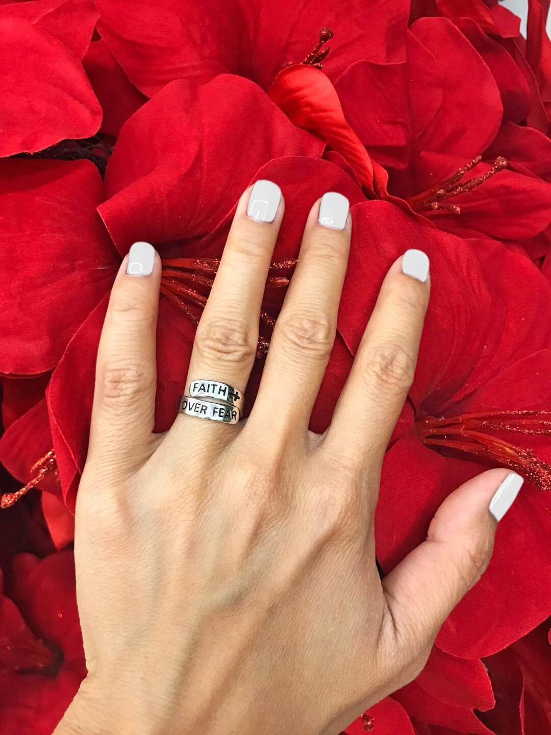 FAITH OVER FEAR Wide Sterling Silver Cross Ring - Etsy