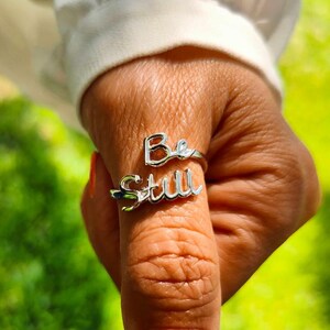 BE STILL Script Sterling Silver Ring - Etsy