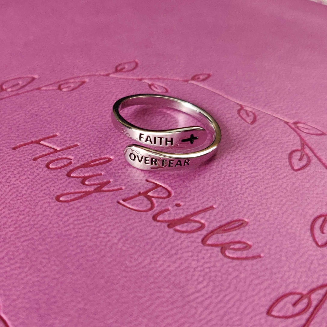 Faith Over Fear Sterling Silver Cross Ring Bubble Design - Etsy