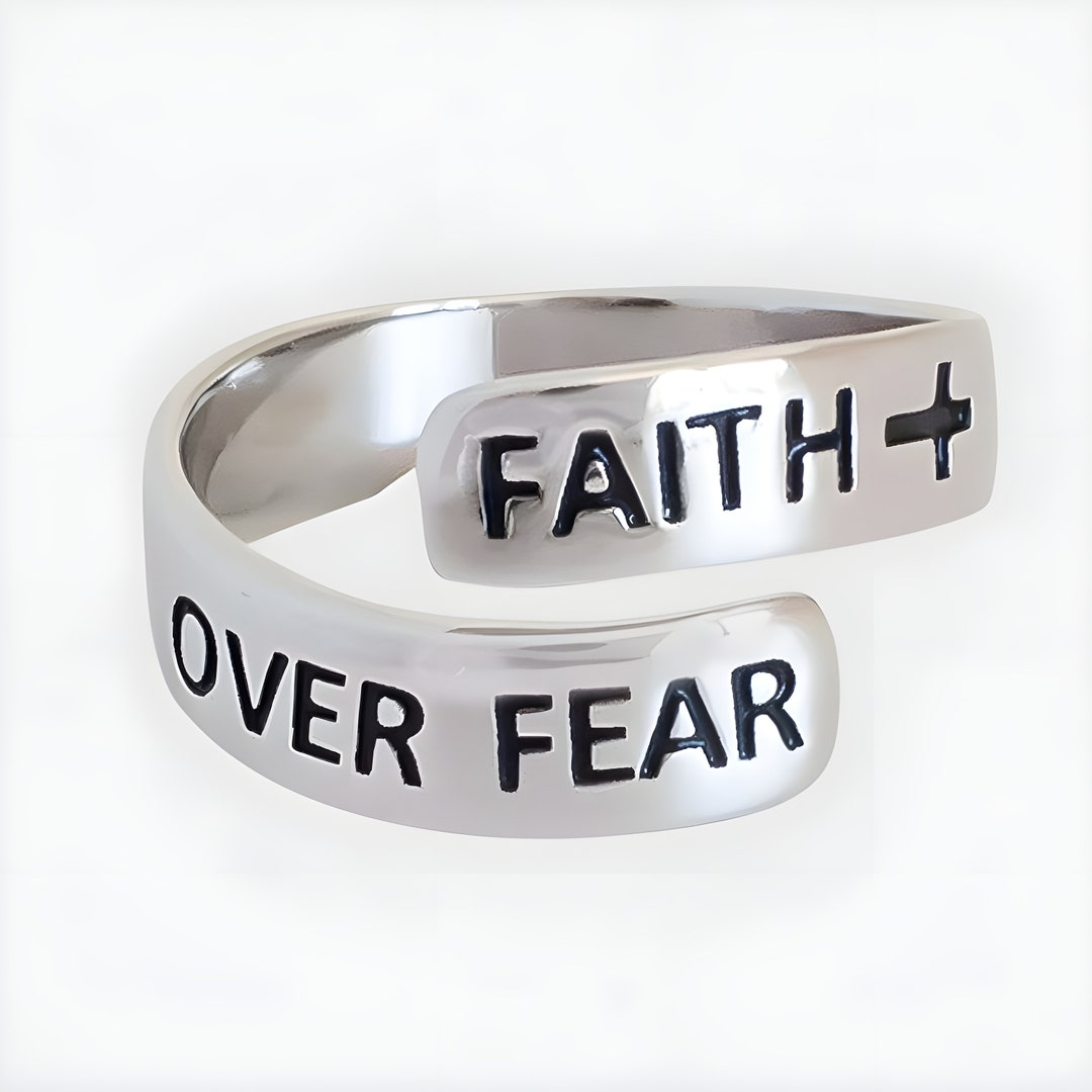 FAITH OVER FEAR Wide Sterling Silver Cross Ring - Etsy
