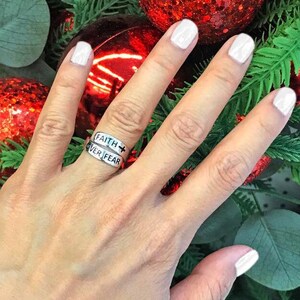 FAITH OVER FEAR Wide Sterling Silver Cross Ring - Etsy