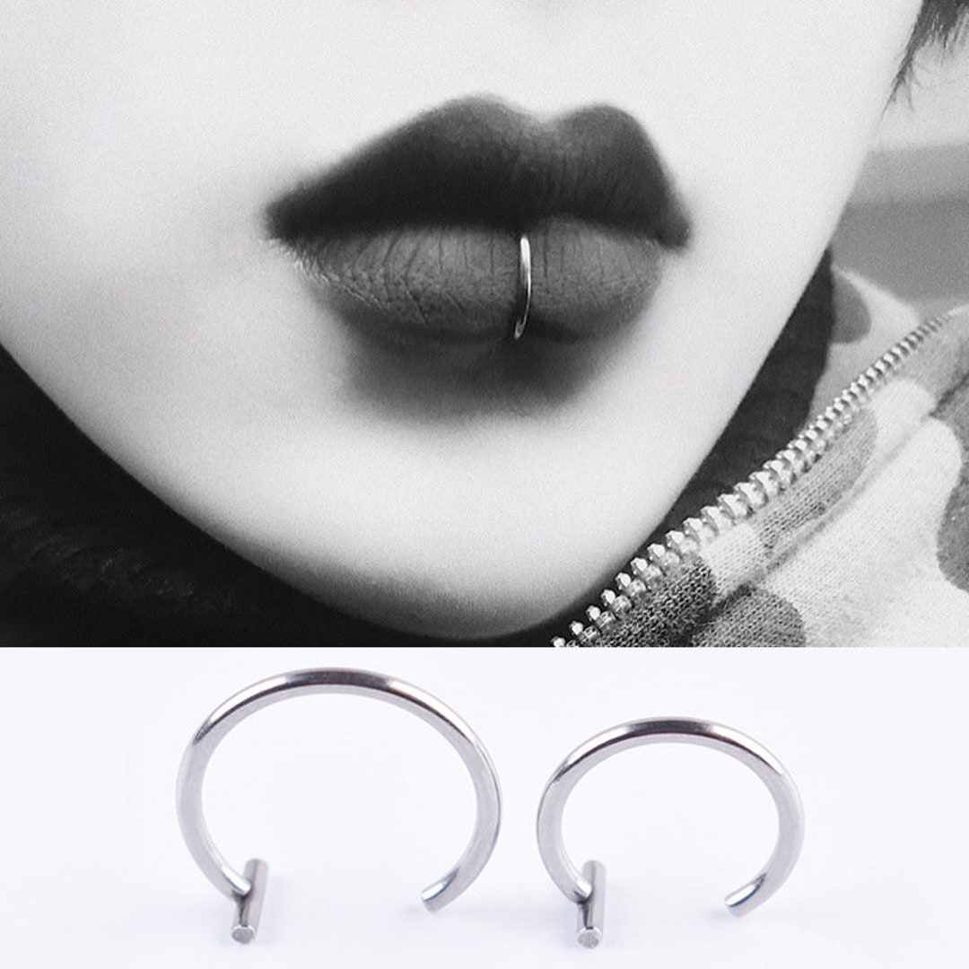 3PC Surgical Stainless Steel Hinged Lip Ring-gold Steel Lip Ring-black ...