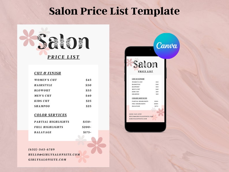 Editable Price List Template Canva, Beauty Salon, Hairstylist ...
