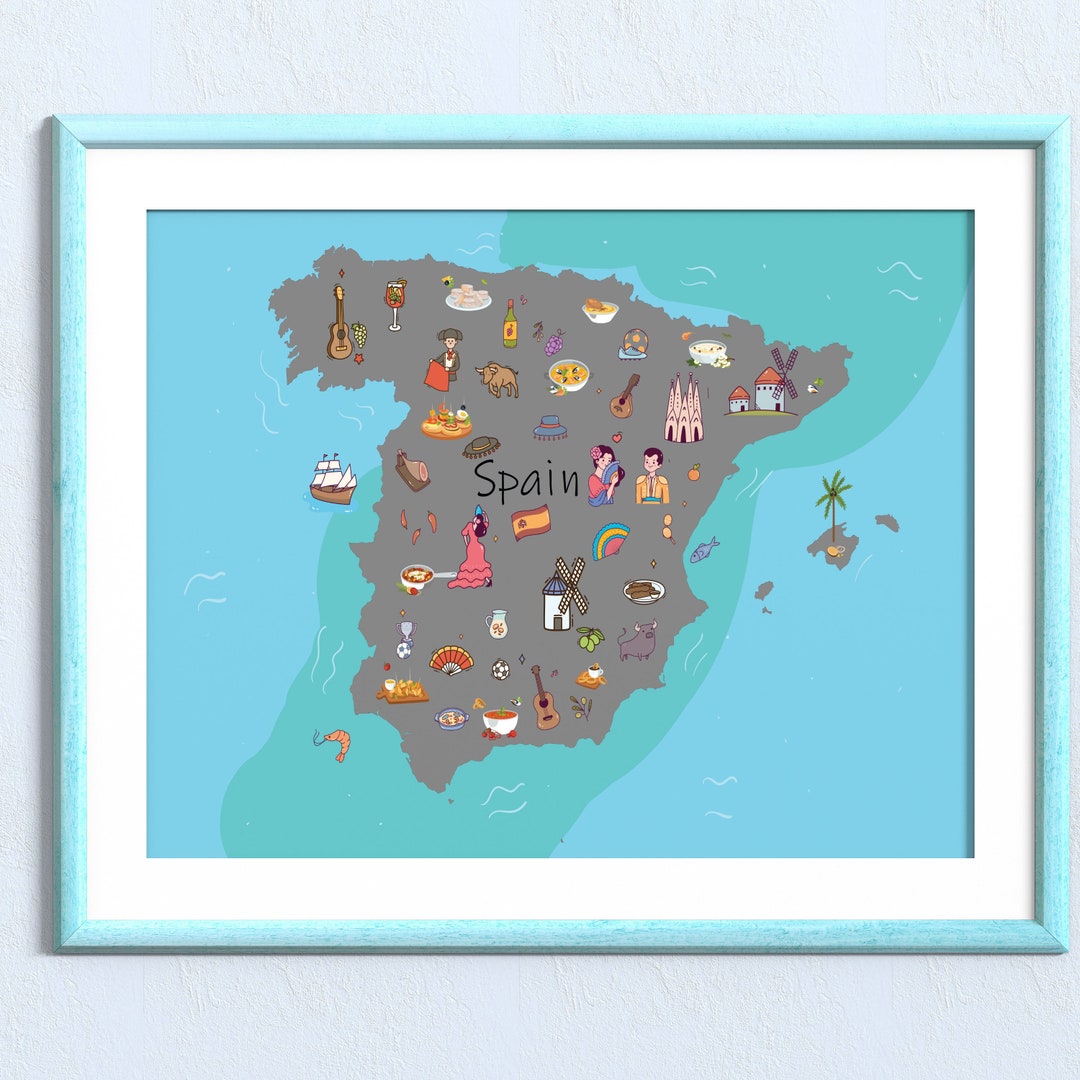 Illustrated Map of Spain for Nursery and Children's Room Decor - Etsy