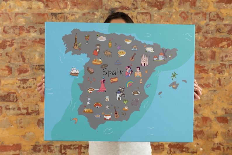 Illustrated Map of Spain for Nursery and Children's Room Decor - Etsy