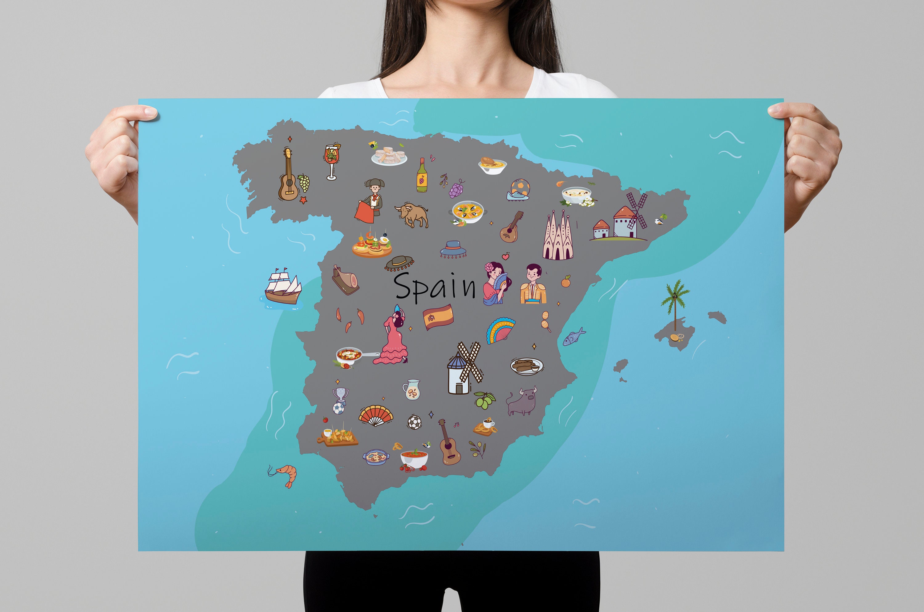 Illustrated Map of Spain for Nursery and Children's Room Decor - Etsy