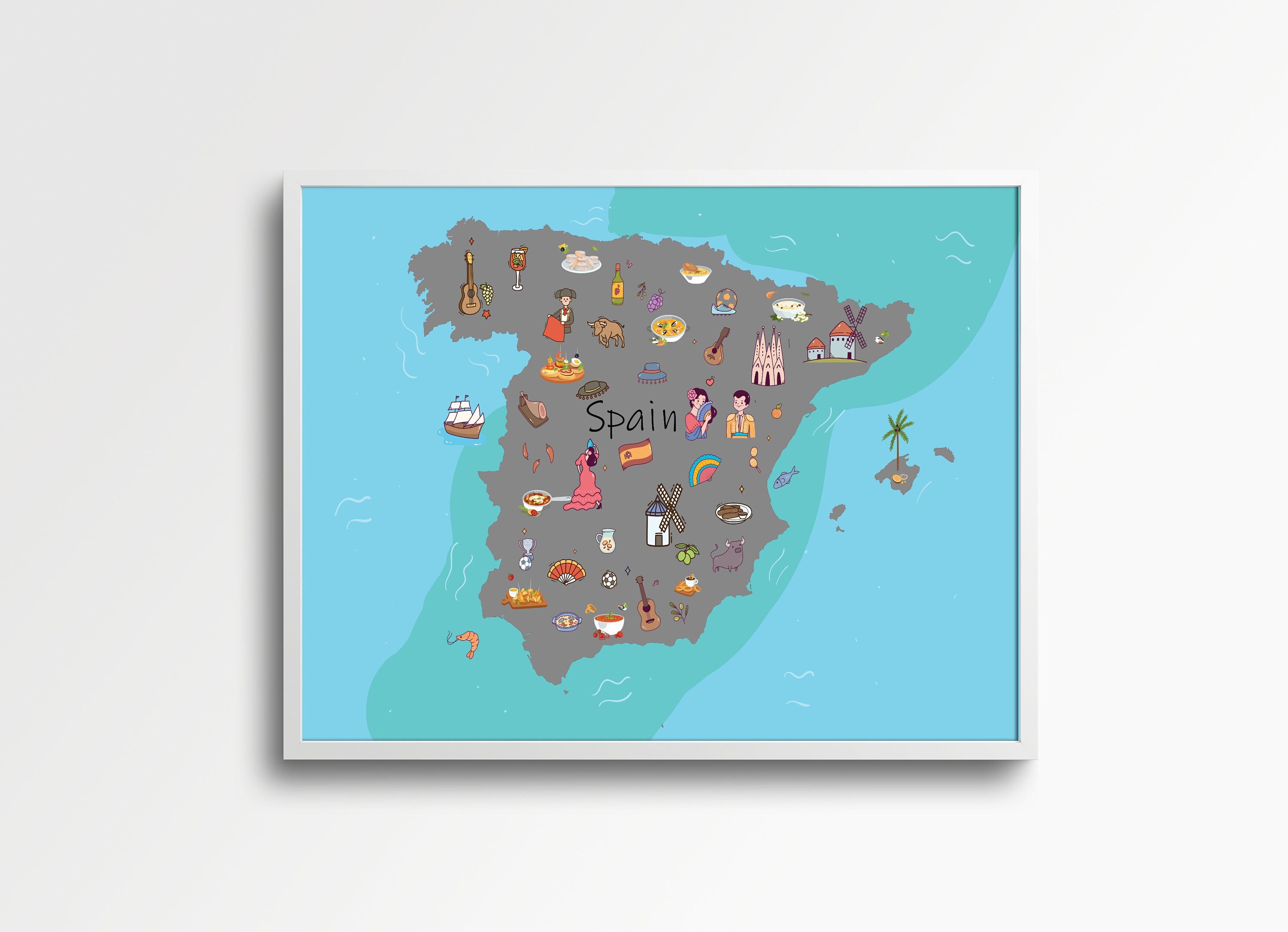 Illustrated Map of Spain for Nursery and Children's Room Decor - Etsy