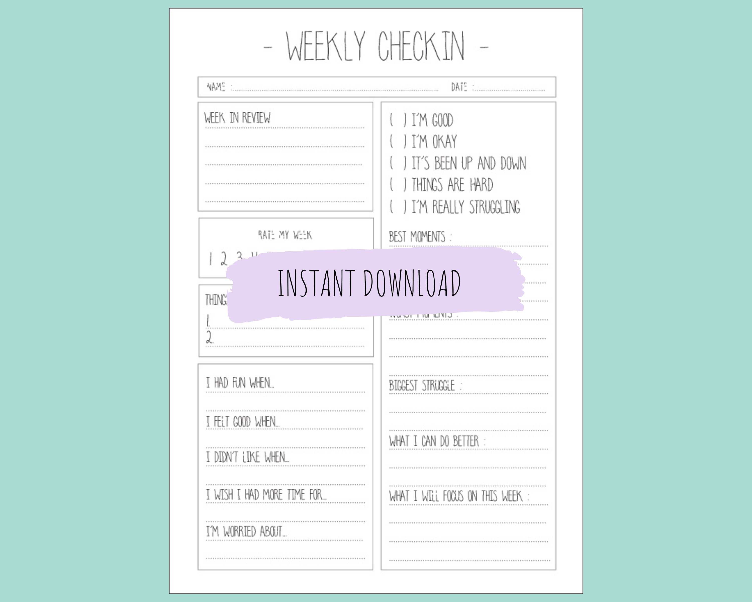Weekly Checkin, Mental Health Check, Instant Printable Checkin, Digital ...