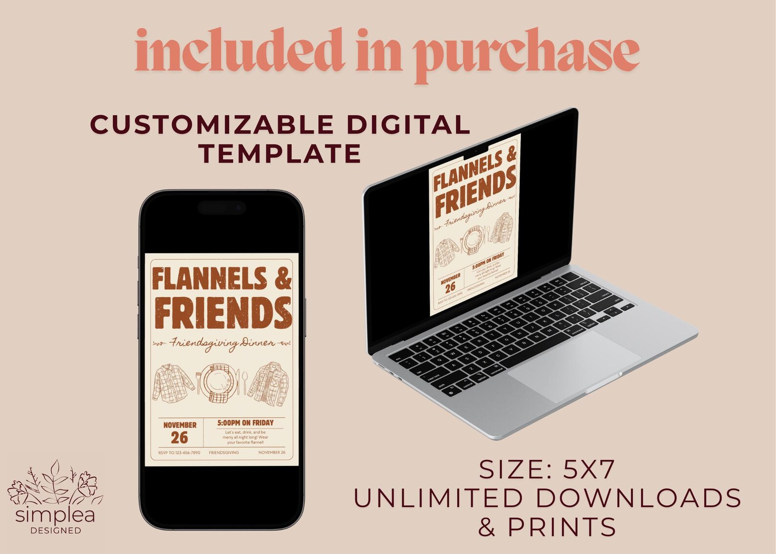 Flannel & Friends Friendsgiving Digital Download Invitation - Fully ...