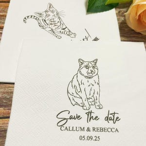 Custom Illustrated Cat Wedding Napkins,custom Pet Engagement Napkins ...