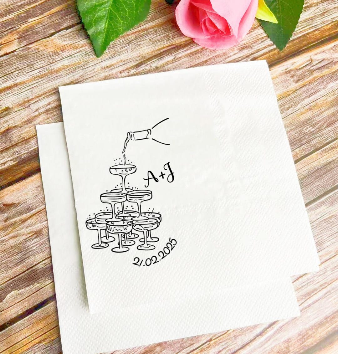 Custom Champagne Tower Cocktail Napkin | Wedding | Party | Bachelorette ...