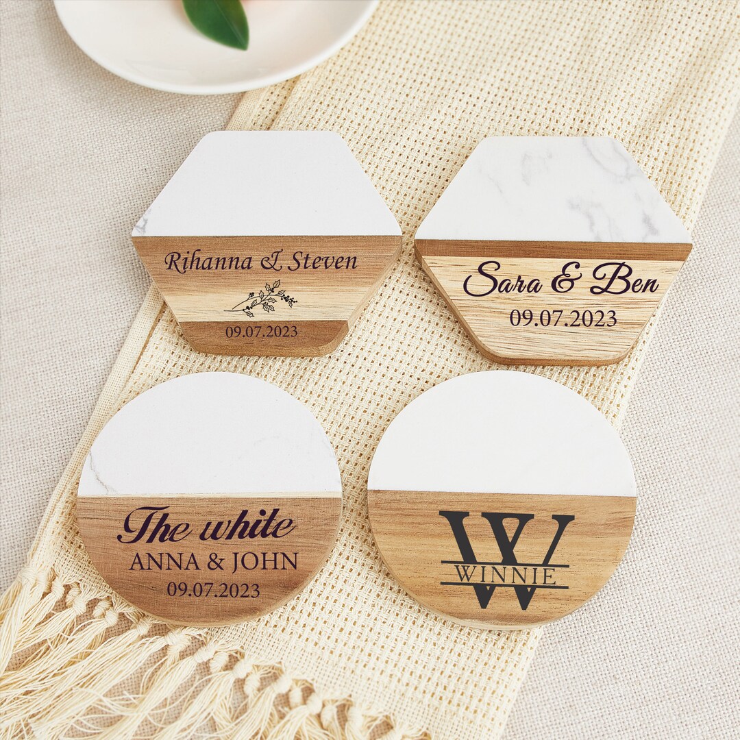 Marble Wood Coasterscustom Engraved Marble Wood - Etsy
