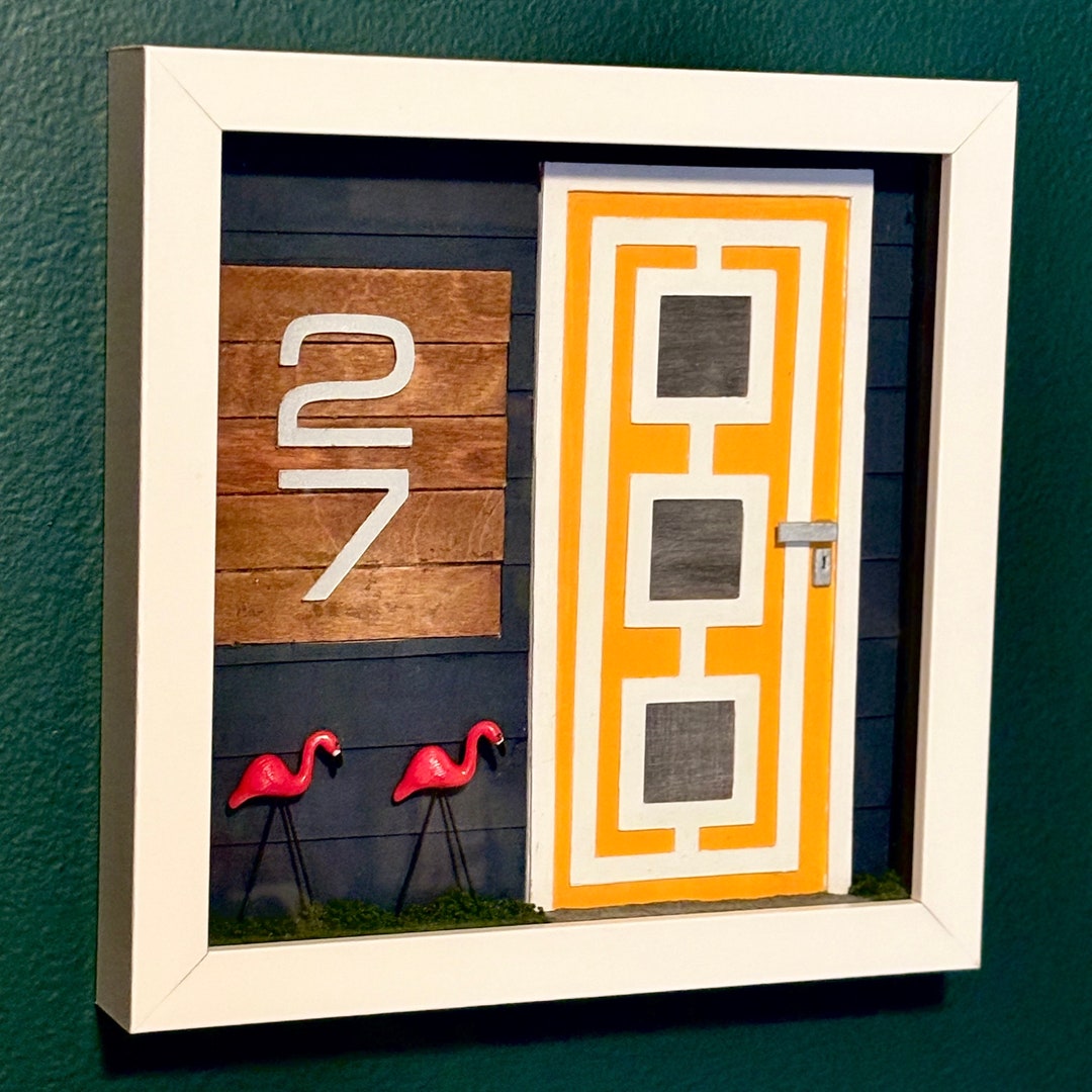 Mid Century Modern MCM Home Door Handmade Miniature Diorama Shadow Box ...