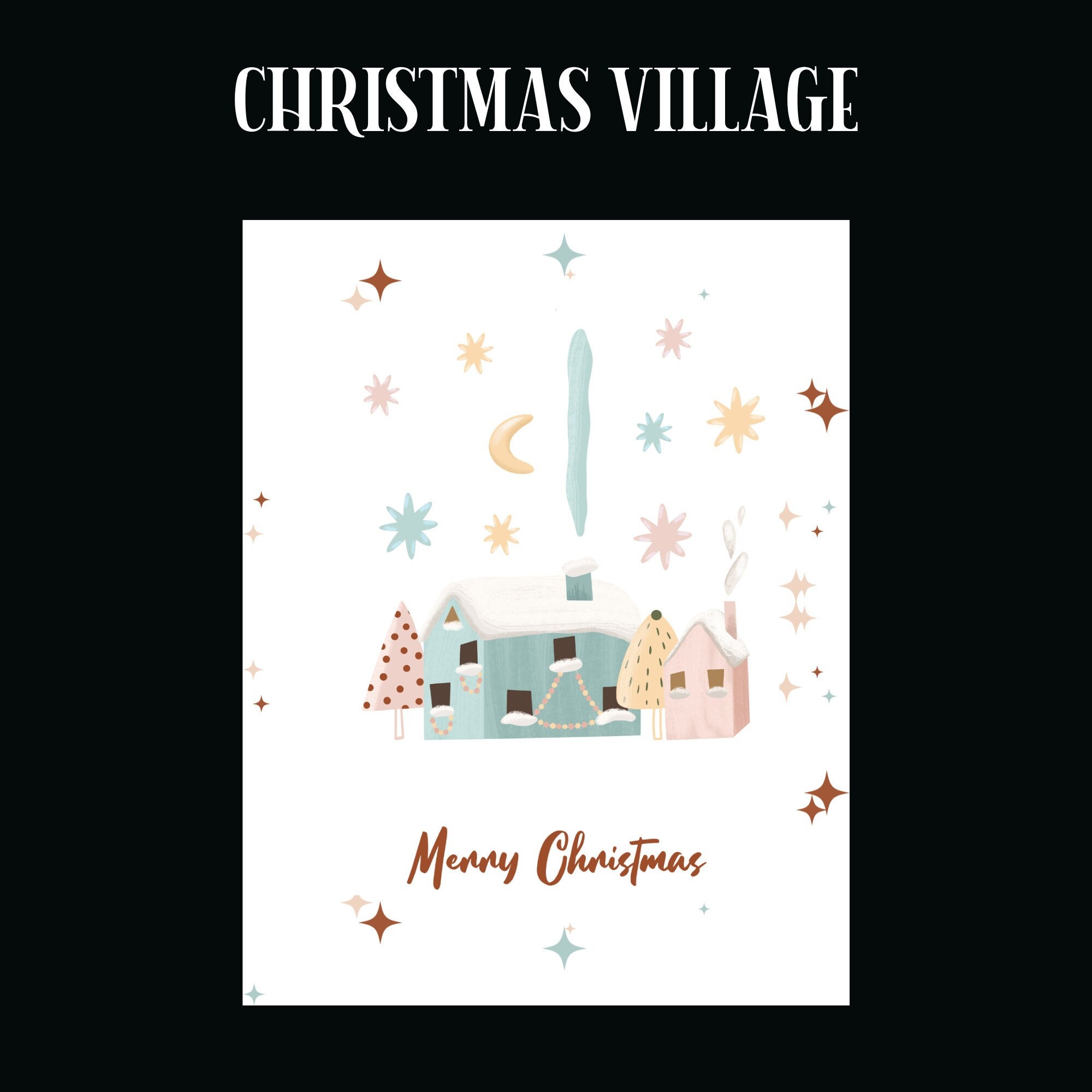 Christmas Village Postcard Set Digital Download - Postcard Front Design ...