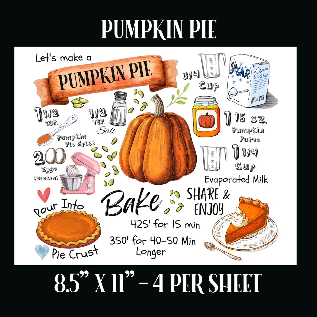 Pumpkin Pie Recipe Postcard Digital Download - Postcard Front Design ...
