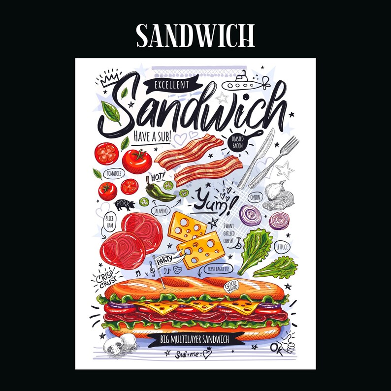 Sandwich Postcard Digital Download - Postcard Front Design - for ...