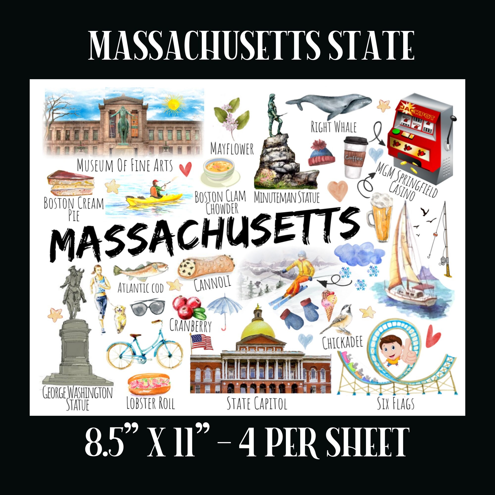 Massachusetts Postcard Digital Download Postcard Front Design for ...