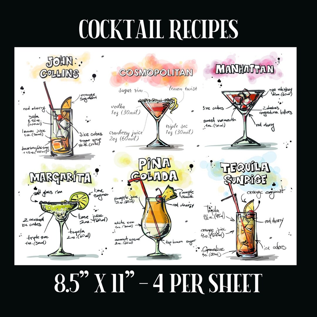 Cocktail Recipes Postcard Digital Download - Postcard Front Design ...
