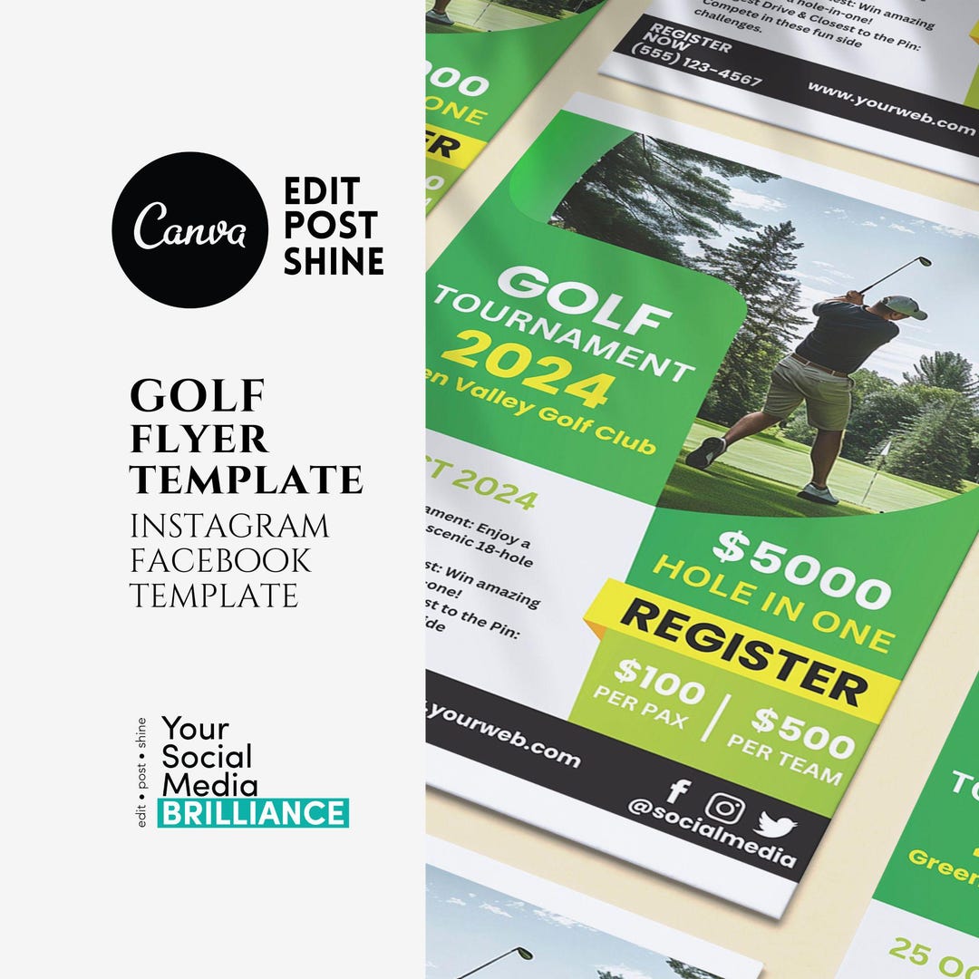 Editable Golf Tournament Flyer Template A4 Size Printable Canva ...