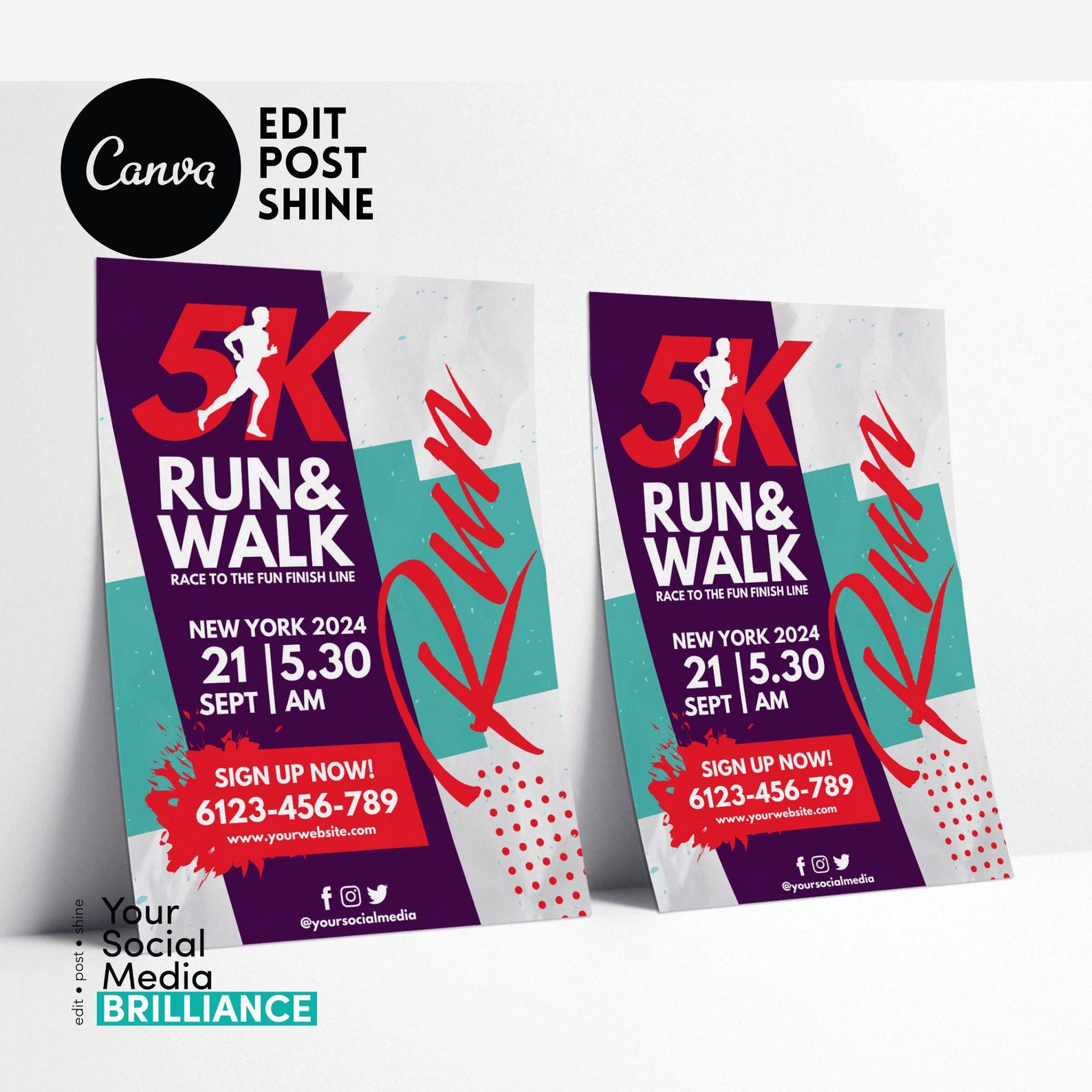 Editable 5K Run Flyer Template | DIY Marathon Poster | Customizable ...