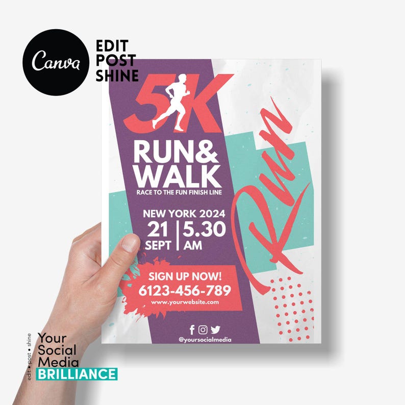Editable 5K Run Flyer Template | DIY Marathon Poster | Customizable ...