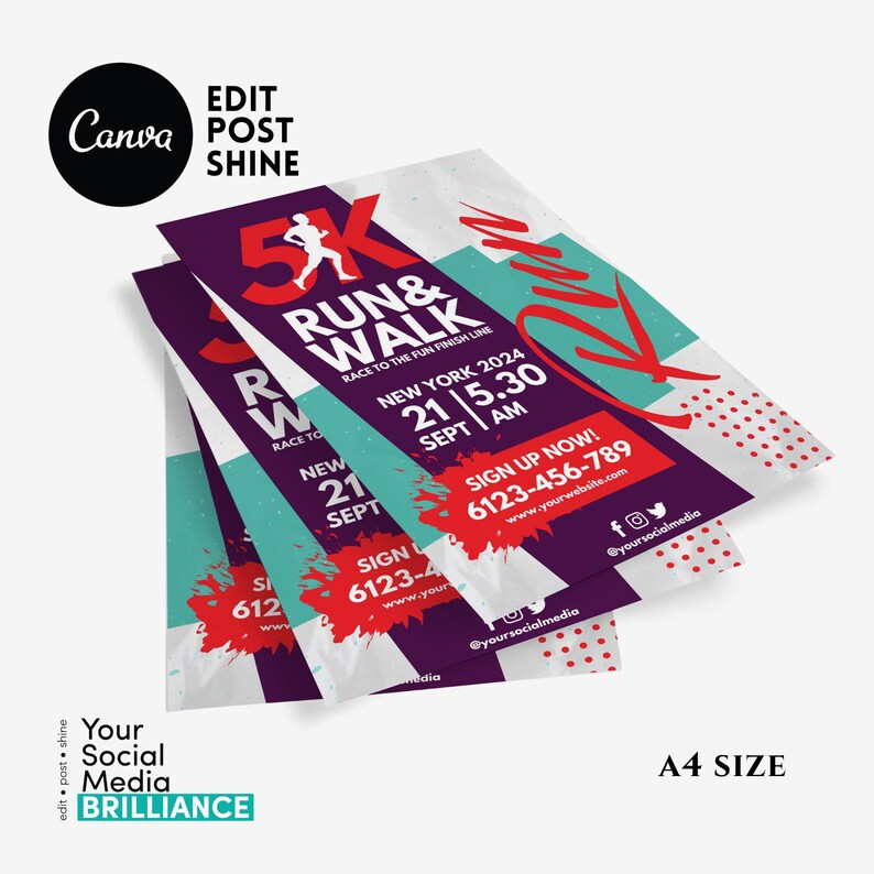 Editable 5K Run Flyer Template | DIY Marathon Poster | Customizable ...