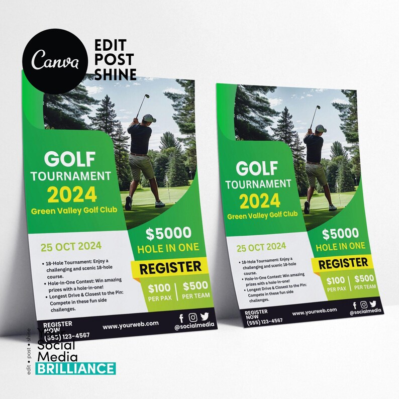 Editable Golf Tournament Flyer Template A4 Size Printable Canva ...