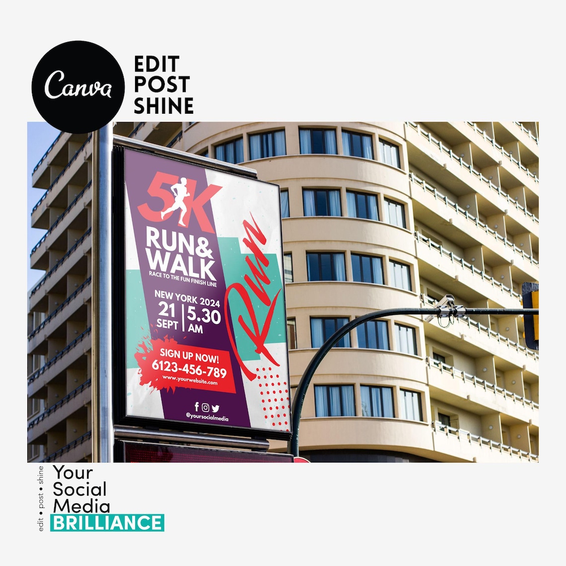 Editable 5K Run Flyer Template | DIY Marathon Poster | Customizable ...