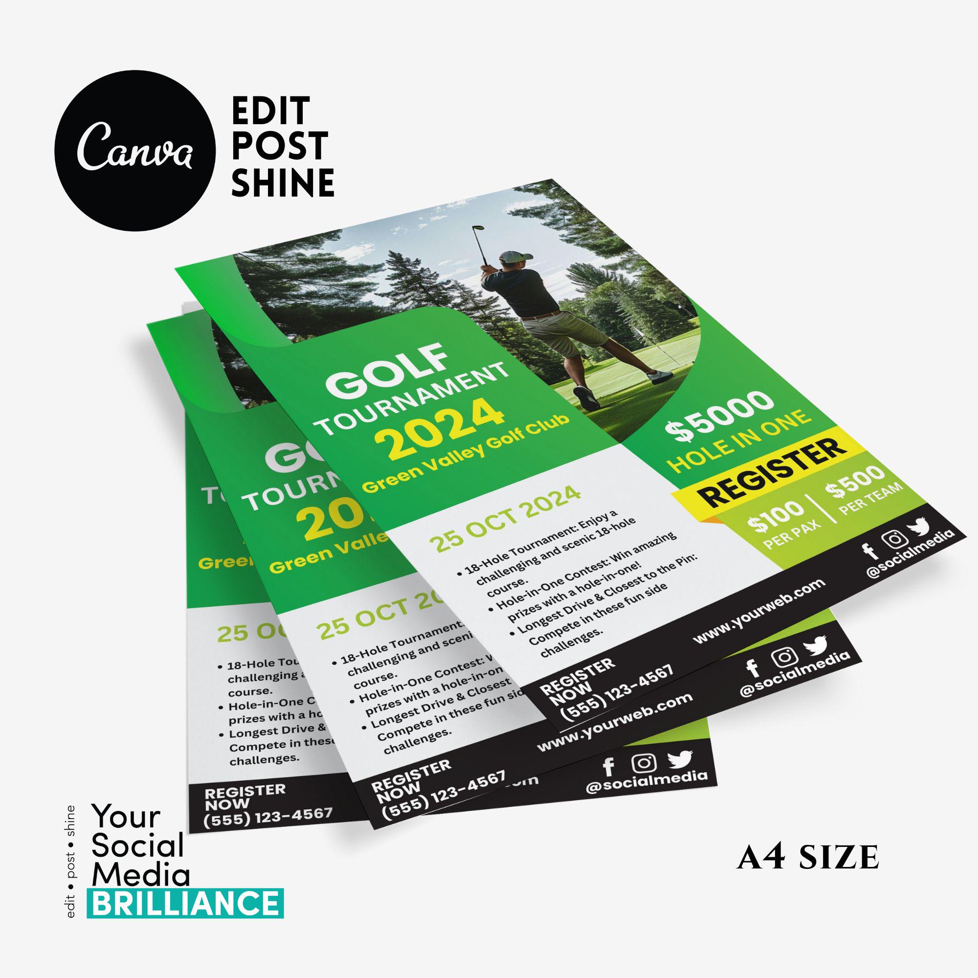 Editable Golf Tournament Flyer Template A4 Size Printable Canva ...