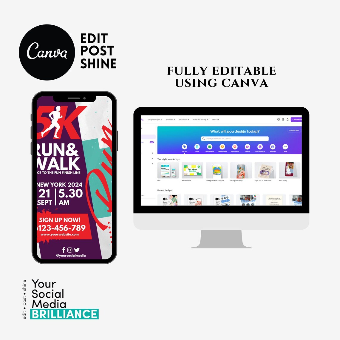 Editable 5K Run Flyer Template | DIY Marathon Poster | Customizable ...