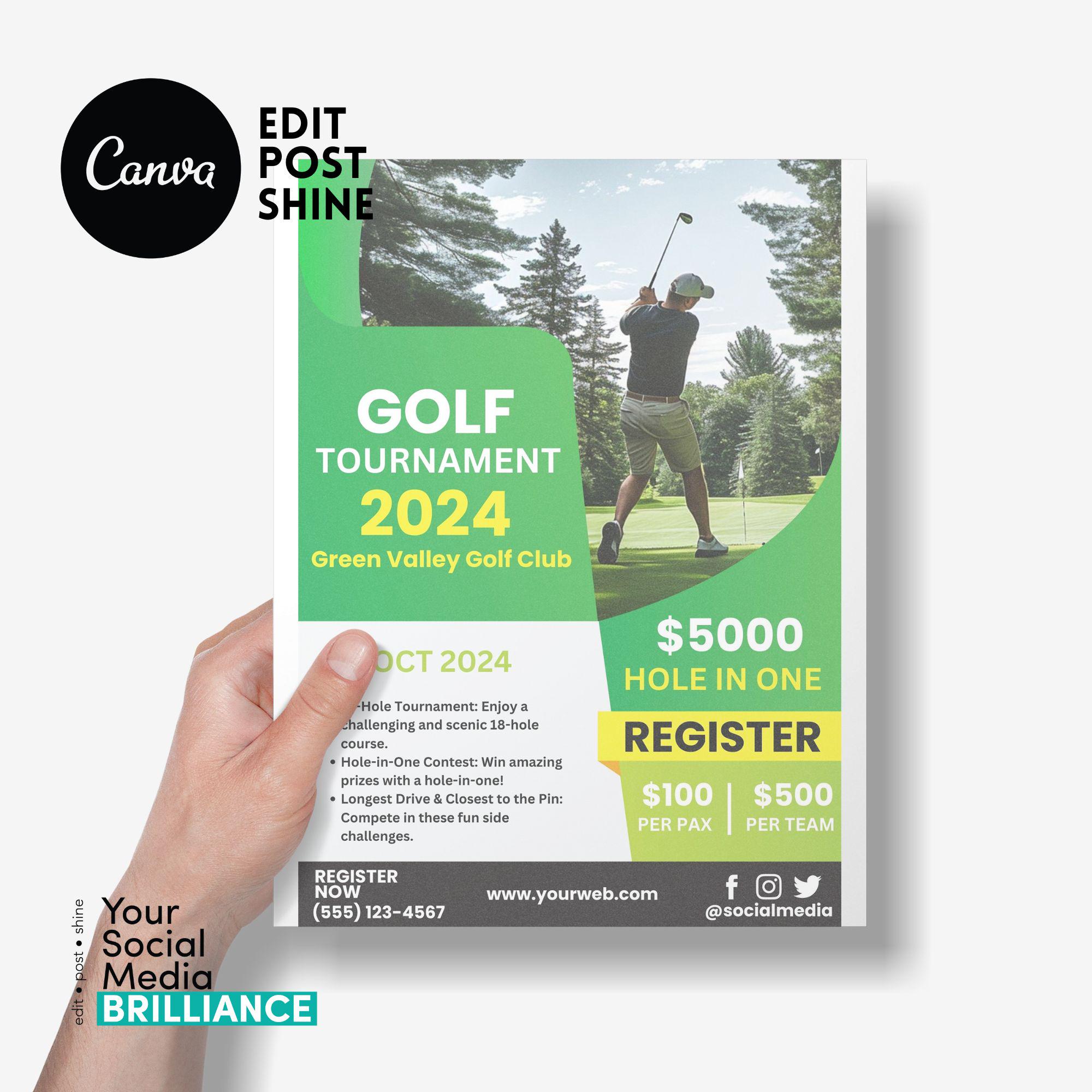 Editable Golf Tournament Flyer Template A4 Size Printable Canva ...